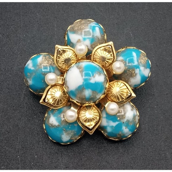 Unbranded | Jewelry | Small Vintage Blue Glass Brooch Pin | Poshmark